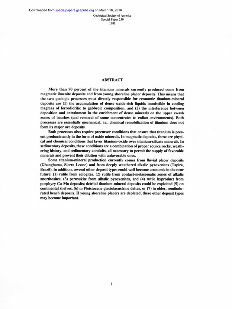 Geology of Titanium-Mineral Deposit Force1991 | PDF | Titanium | Minerals