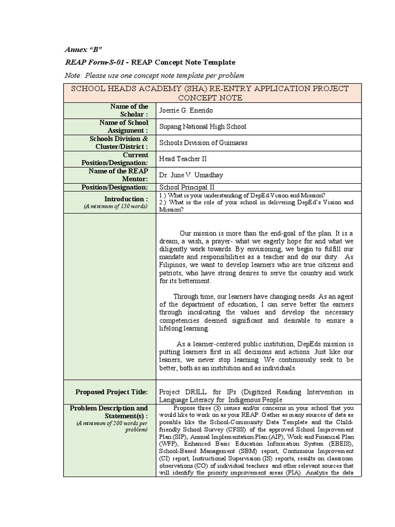 Annex B - REAP Form-S-01-REAP Concept Note Template | PDF