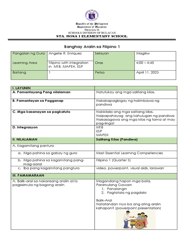 Filipino Lesson Plan Cot | PDF