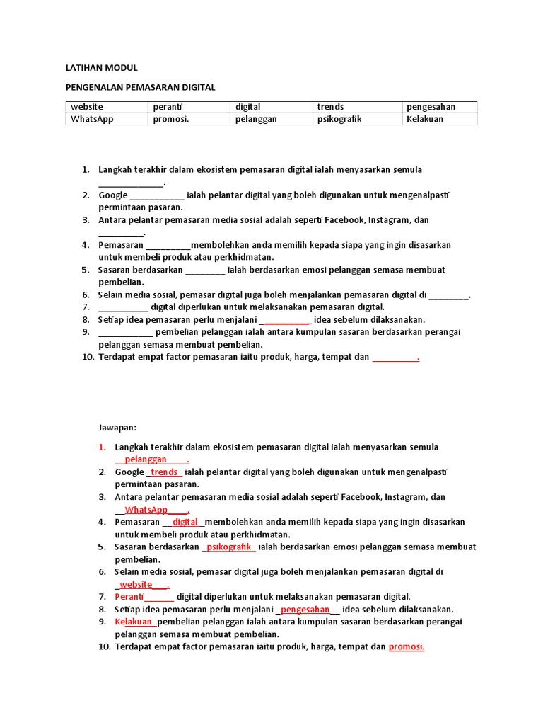 Latihan Modul Kandungan Kreatif Pemasaran Digital | PDF