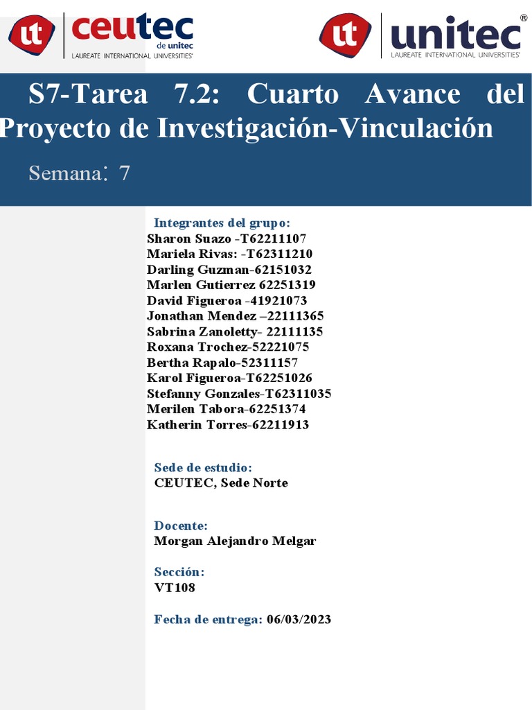 S7-Tarea 7.2 Cuarto Avance Del Proyecto de Investigación-Vinculación | PDF