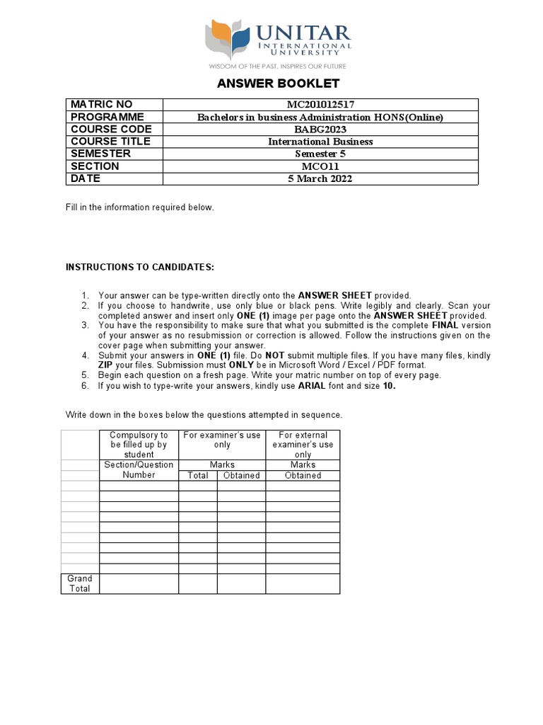 International Business Exam Answer Sheet | PDF | Franchising | Pricing