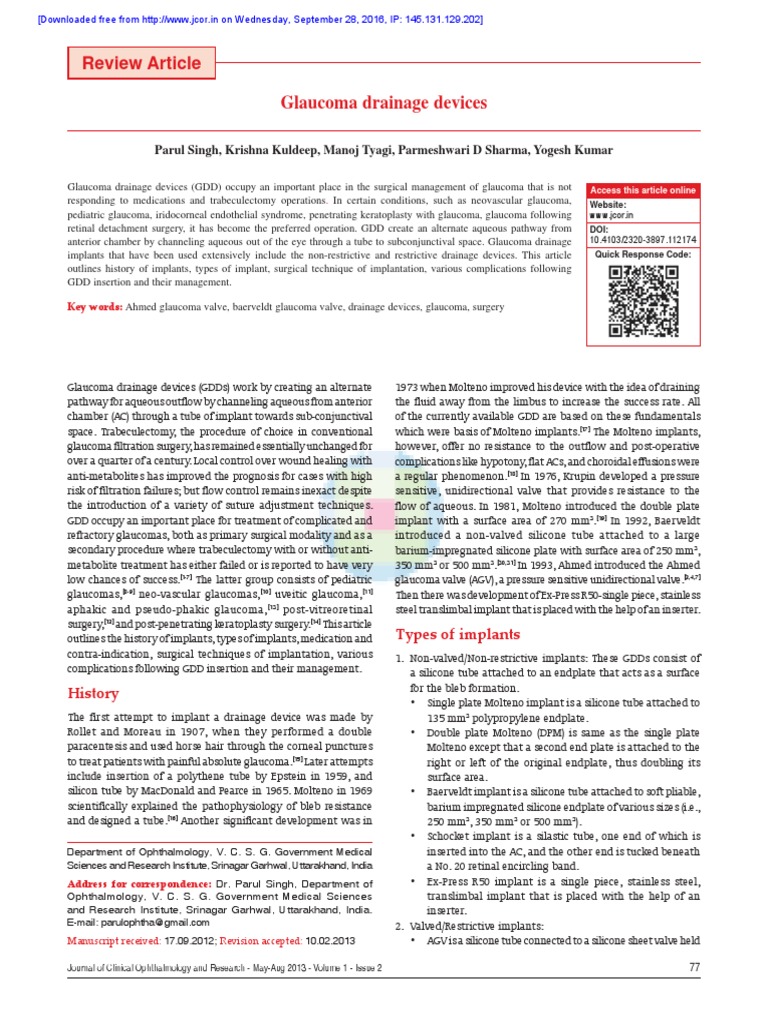 Glaucoma Drainage Devices | PDF | Glaucoma | Surgery Glaucoma Drainage Devices | PDF | Glaucoma | Surgery