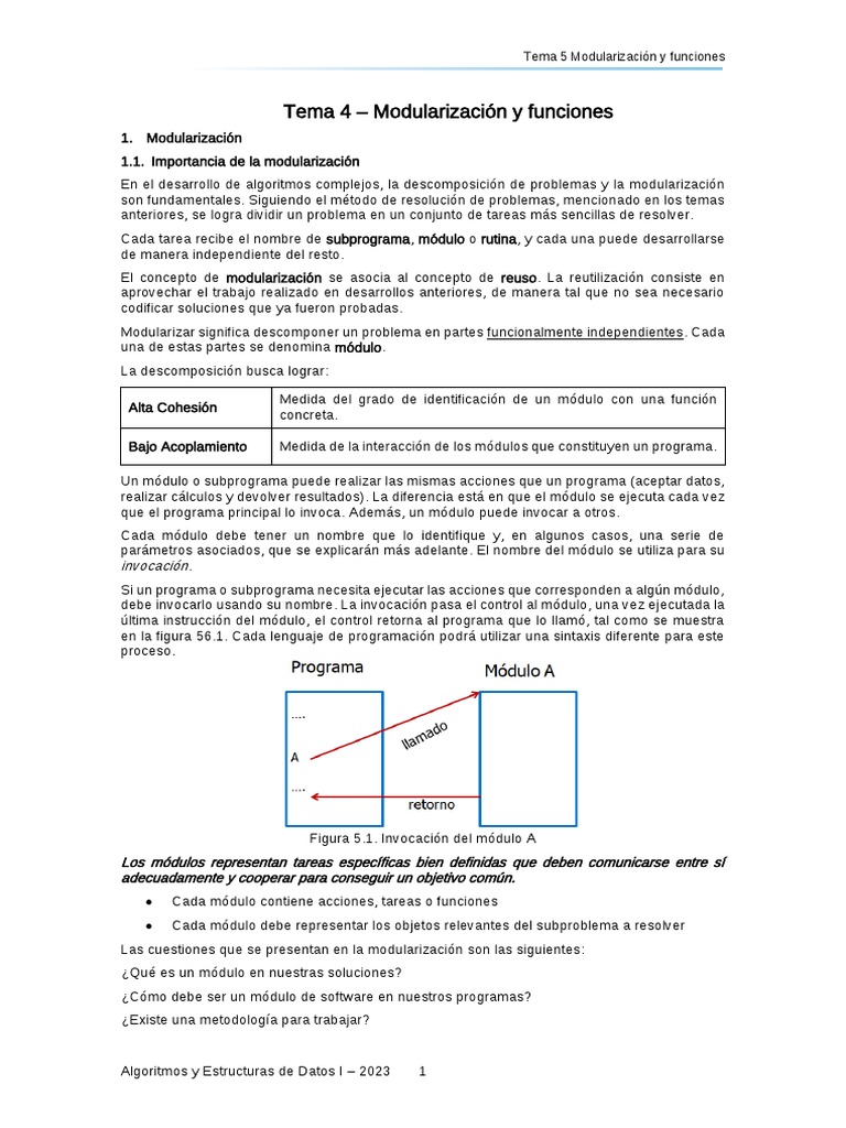 AED1 Tema4 2023 Modularización y Funciones | PDF | Puntero ...