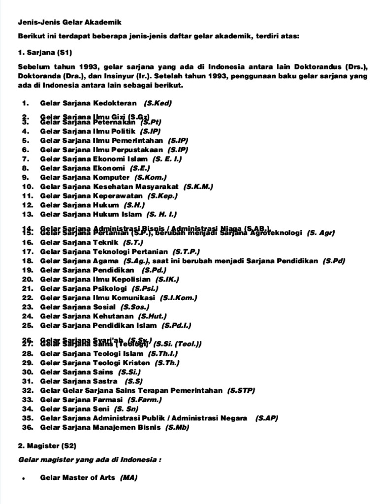 PDF Daftar Singkatan Gelar Akademik - Compress | PDF