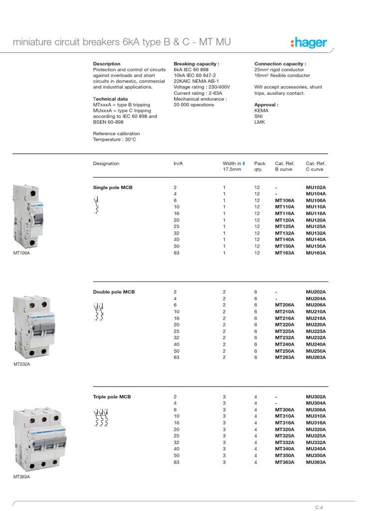 04 014 Hager MCBRCCB | PDF | Building Engineering | Power (Physics)