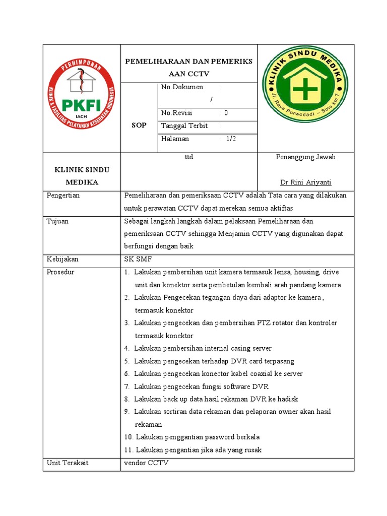 SOP Pemeliharaan Dan Pemeriksaan CCTV | PDF | Komputer