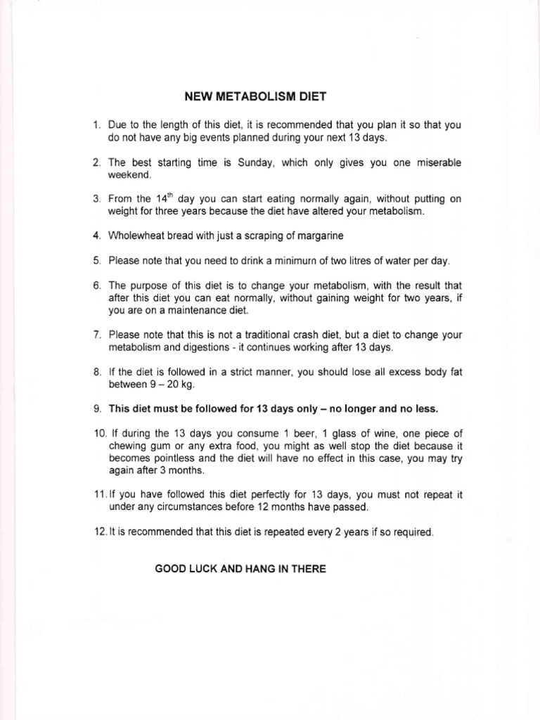 Metabolism Diet Plan | PDF | Lunch | Diet & Nutrition