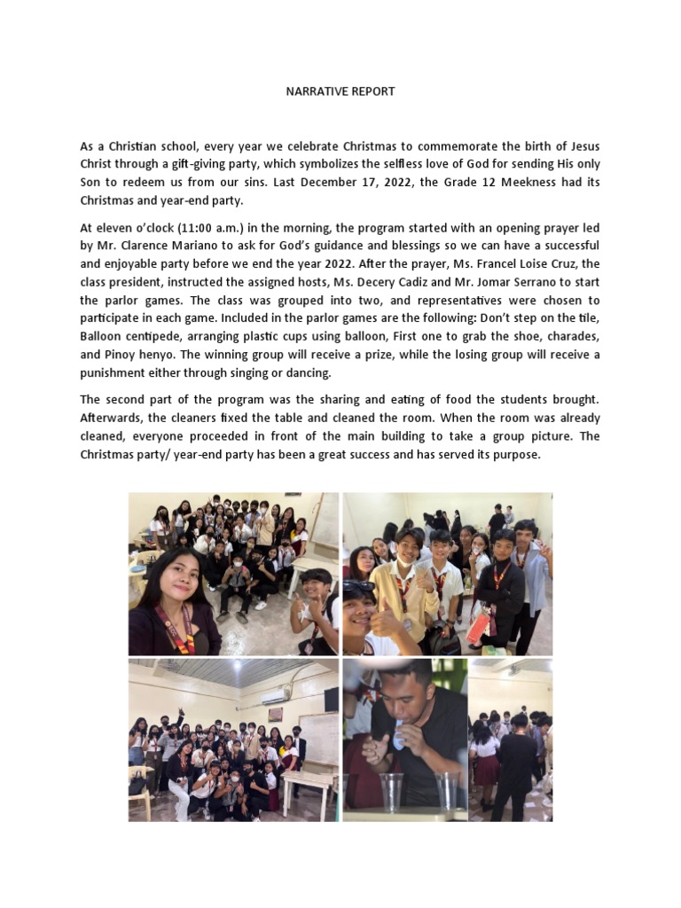 Christmas Party Narrative Report | PDF