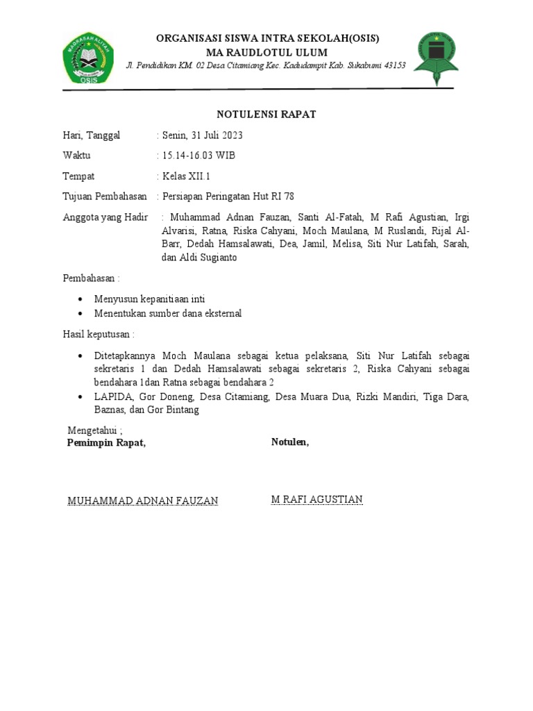 NOTULENSI RAPAT Hut RI | PDF