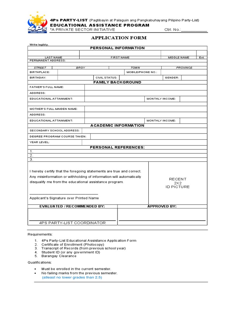 4Ps Scholarship Application Form | PDF