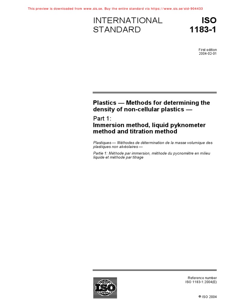 Iso 1183 1 2004 en FR PDF | PDF | Density | International Organization ...