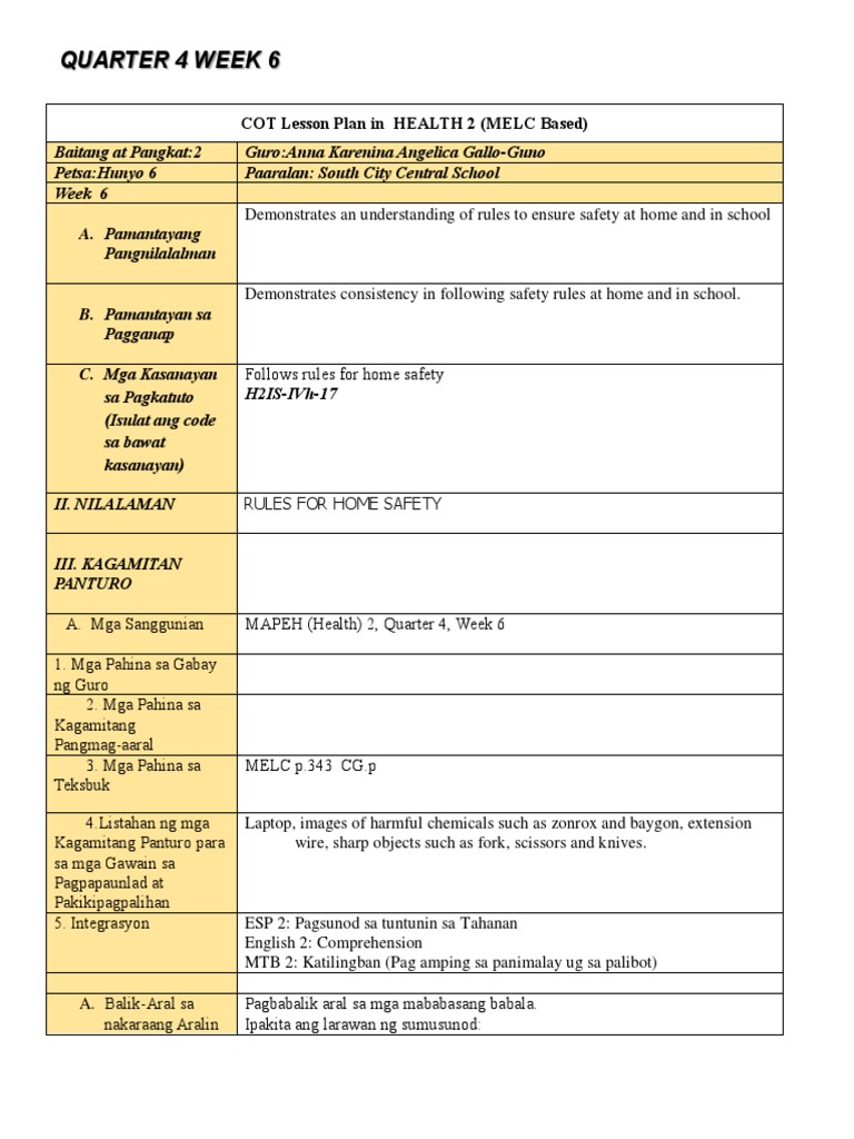 Lesson Plan in Health Grade 2 | PDF | Wellness