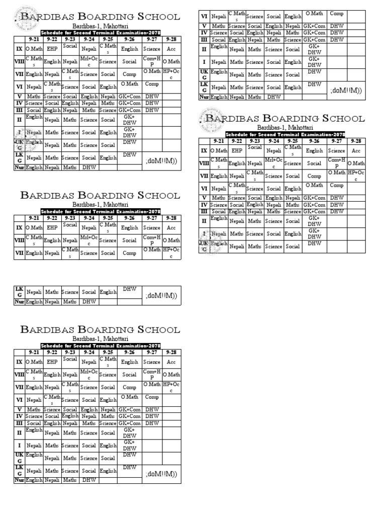 Exam Schedule Student | PDF