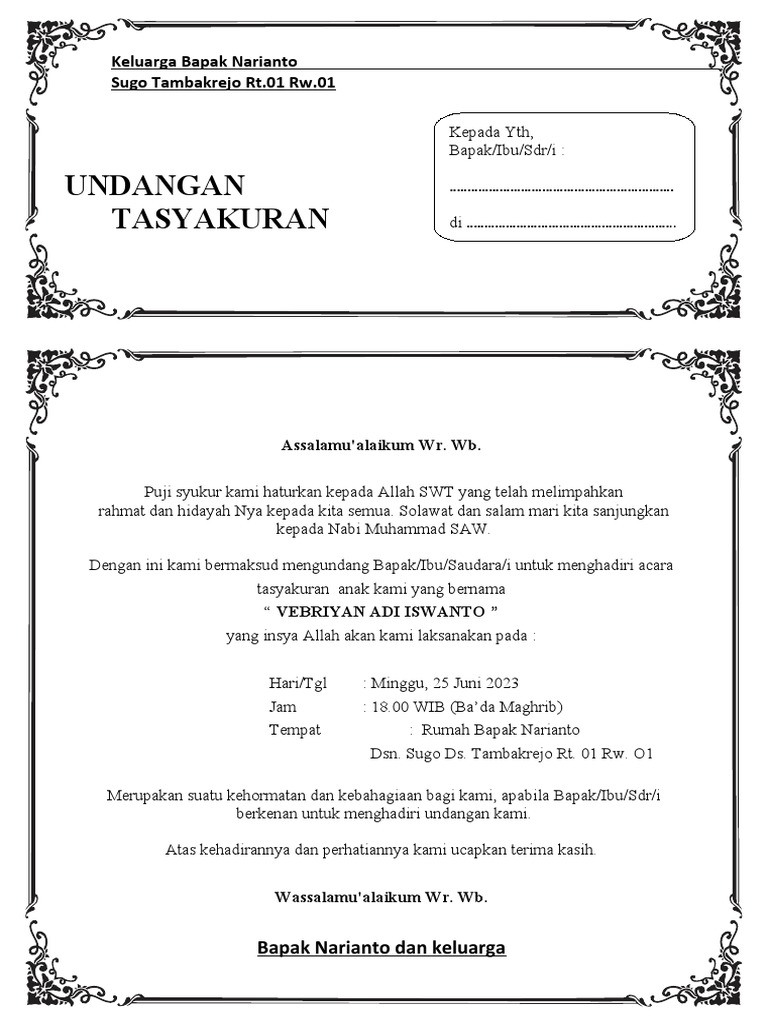 Contoh Undangan Syukuran Rumah Baru - A4 | PDF