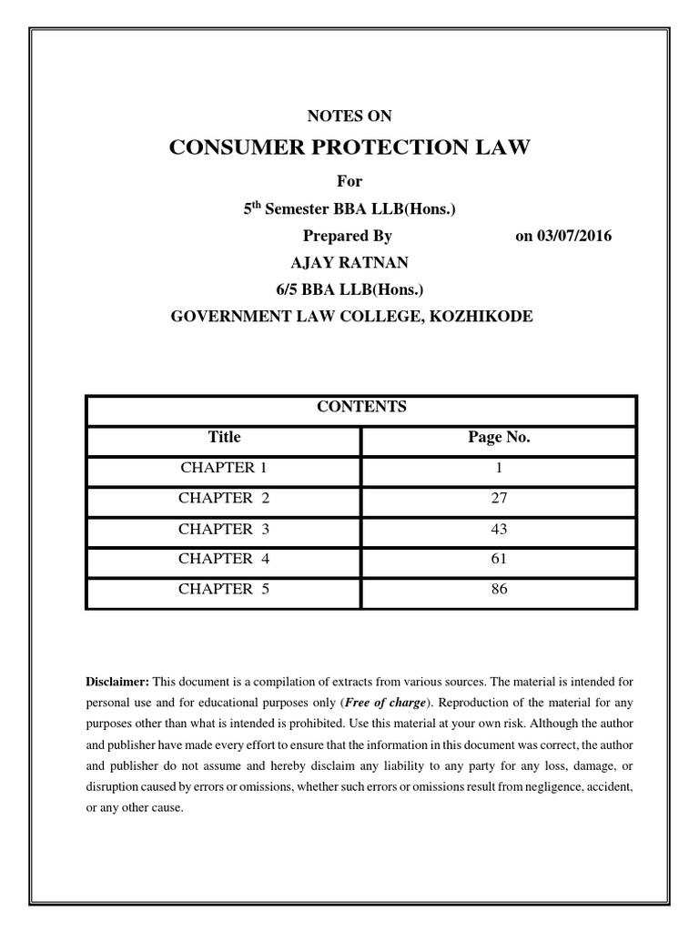 Consumer Protection Law Notes | PDF | Business | Self-Improvement