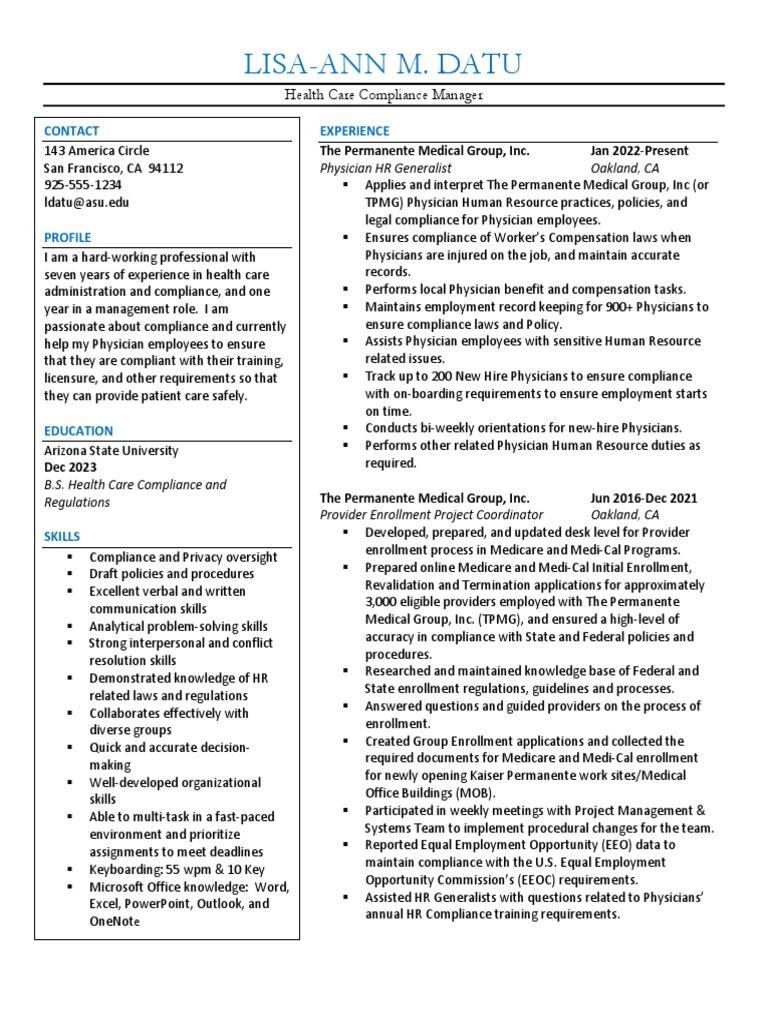 Target Resume Ldatu | Download Free PDF | Physician | Regulatory Compliance
