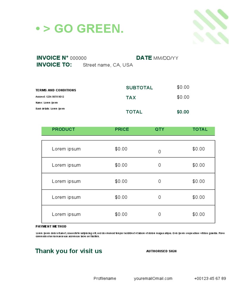 Green Invoice Template Example | PDF