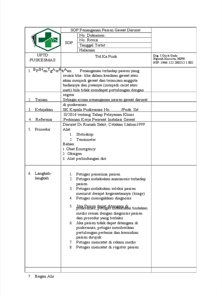 PDF Sop Penanganan Pasien Gawat Darurat | PDF | Sains & Matematika