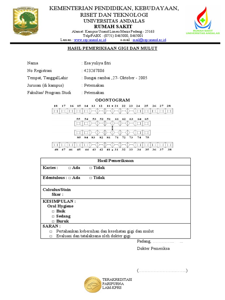 Form Pemeriksaan Gigi & Mulut 2023 | PDF
