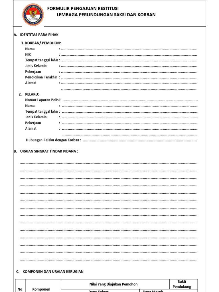 Form Pengajuan Restitusi LPSK - NET89 | PDF