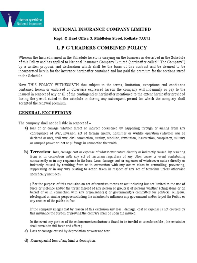 LPG Traders Policy Terms & Conditions | PDF | Insurance | Liability ...