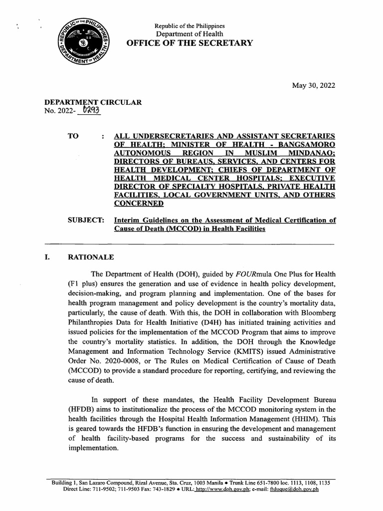 2022-0293 Interim Guidelines On The Assessment of Medical Certification of Cause of Death (MCCOD ...