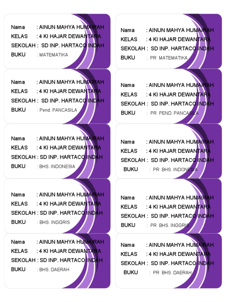 Label Buku Matapelajaran | PDF