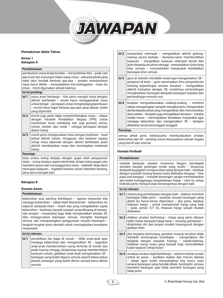 Jawapan Pentaksiran Akhir Tahun | PDF