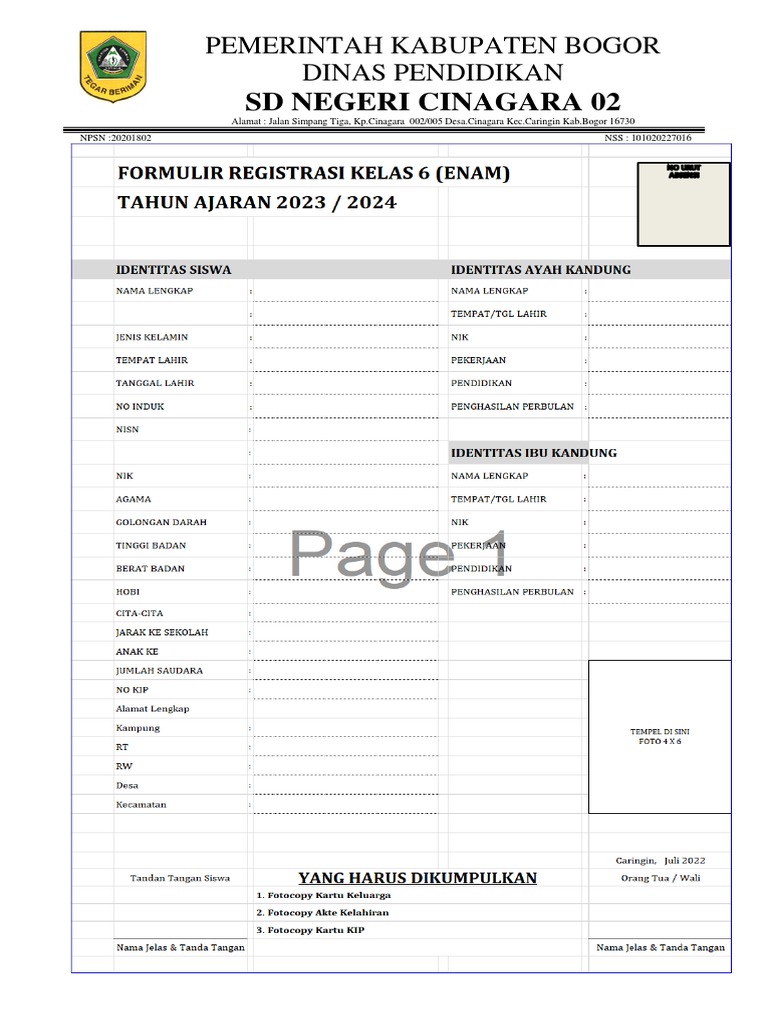 Formulir Kelas 6 | PDF