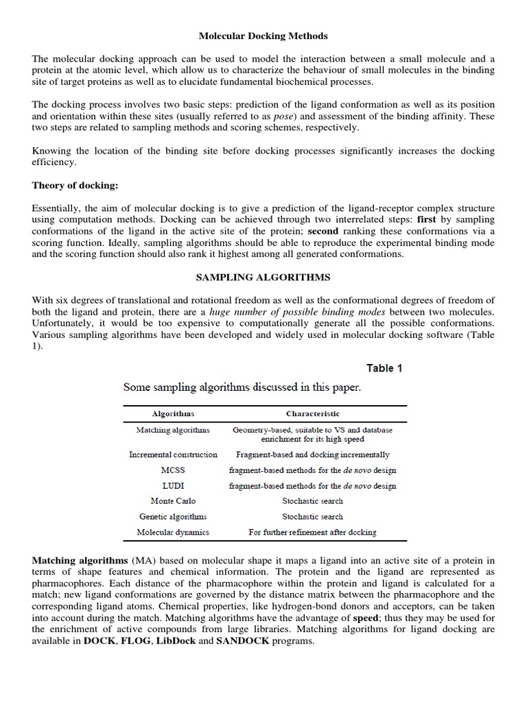 Molecular Docking Methods | PDF | Docking (Molecular) | Ligand (Biochemistry)