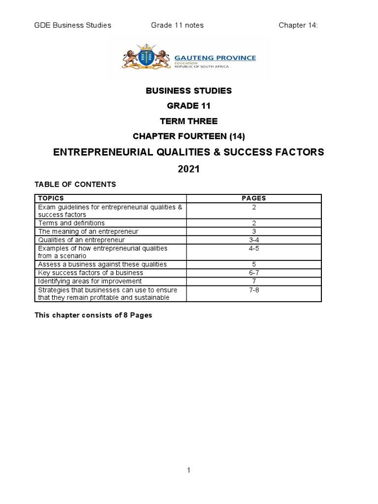 Arch2021 BUSINESS STUDIES GRADE 11 NOTES TERM 3 CHAPTER 14 | PDF