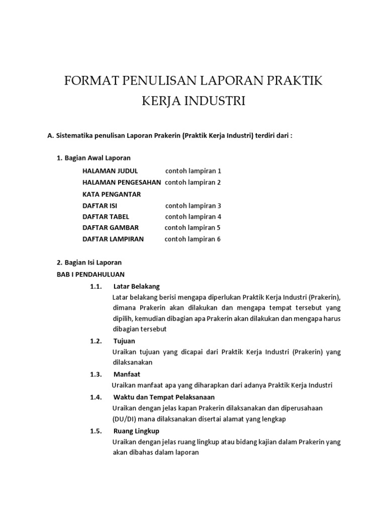 Format Penulisan Laporan Pkl Pdf