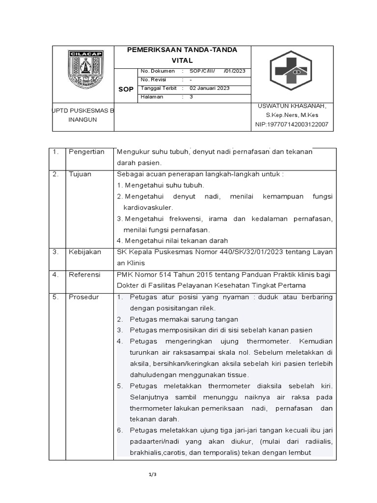 SOP PEMERIKSAAN TTV | PDF