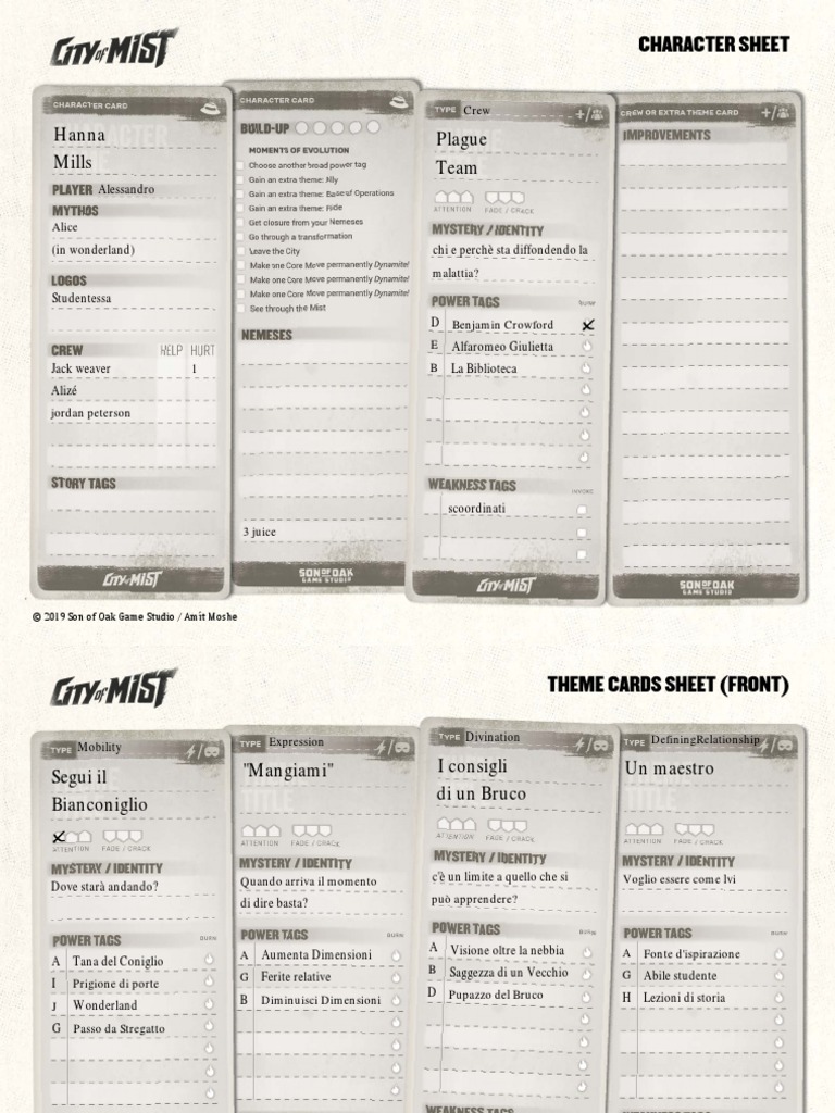 City of Mists Character Sheet | PDF