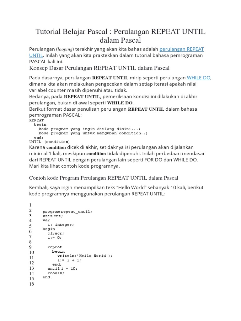 Belajar Pascal Looping Repeat Until Pdf Komputer Teknologi