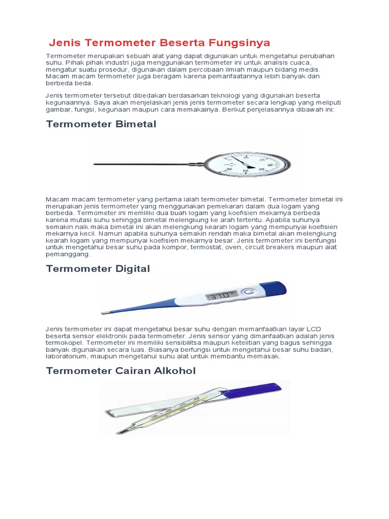 Jenis Termometer Beserta Fungsinya | PDF