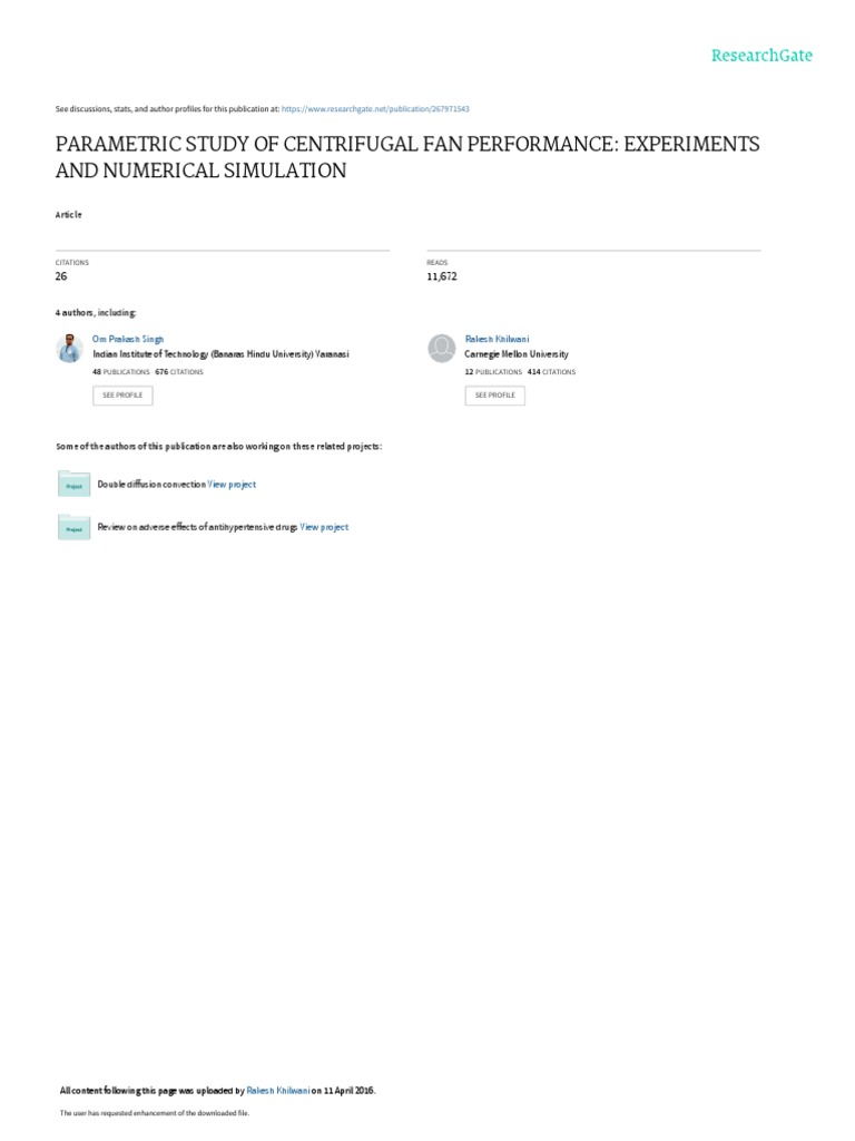 Parametric Study of Centrifugal Fan Performance Ex | PDF | Turbulence ...