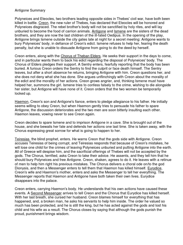 Antigone Summary | PDF | Ancient Thebes (Boeotia) | Theban Mythology