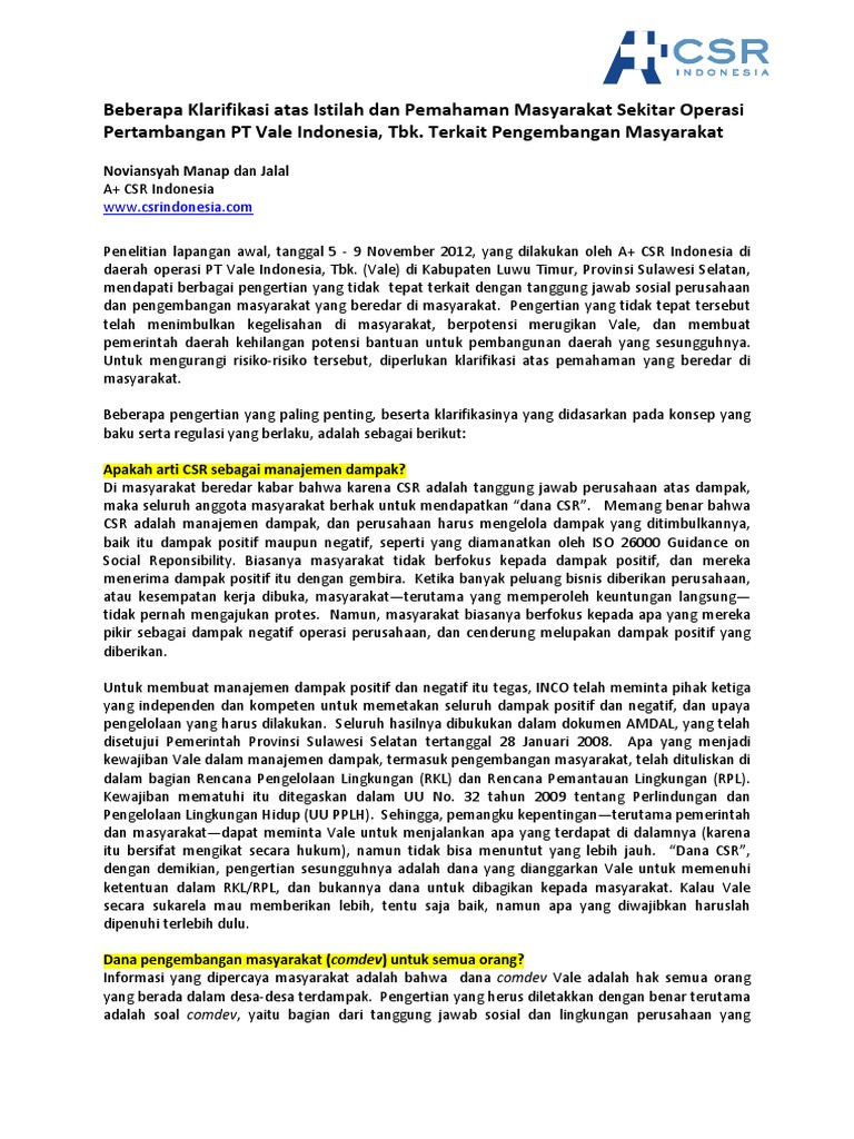 Aaa-A CSR Indonesia - Beberapa Klarifikasi Istilah Dan Pemahaman CSR Dan Comdev | PDF | Bisnis