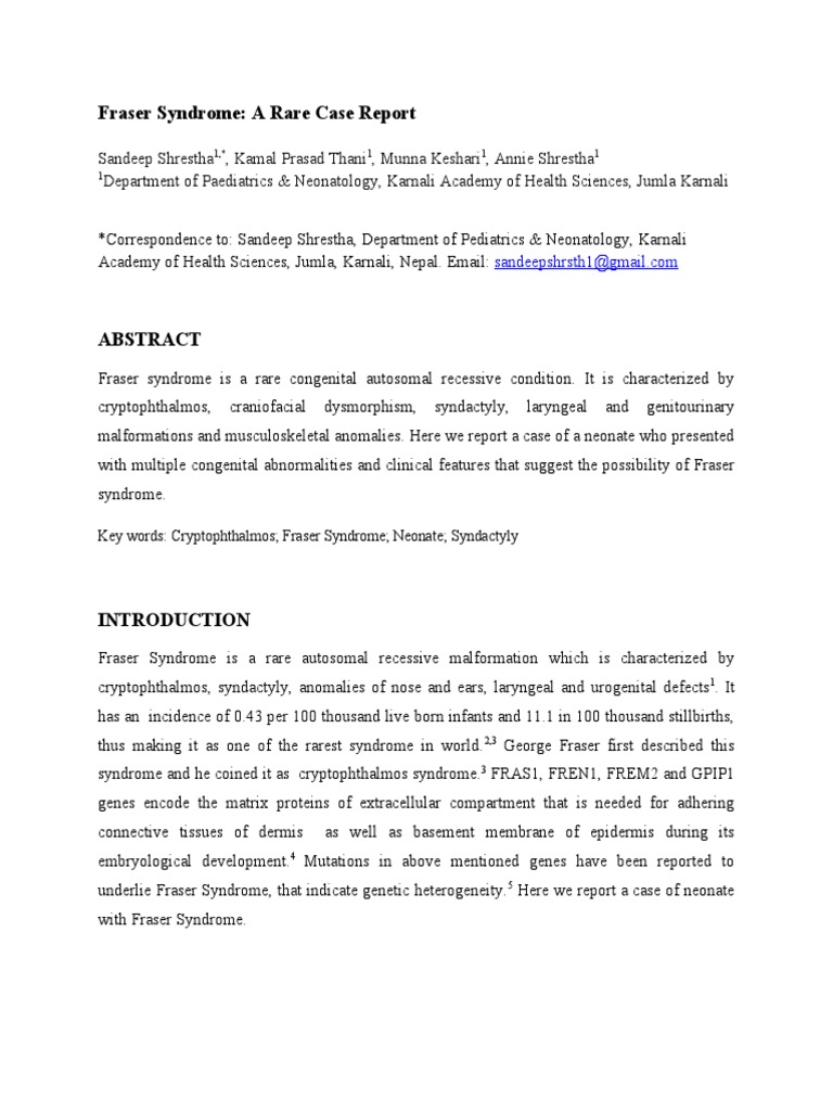 Fraser Syndrome Case Study in Neonate | PDF | Medical Specialties ...