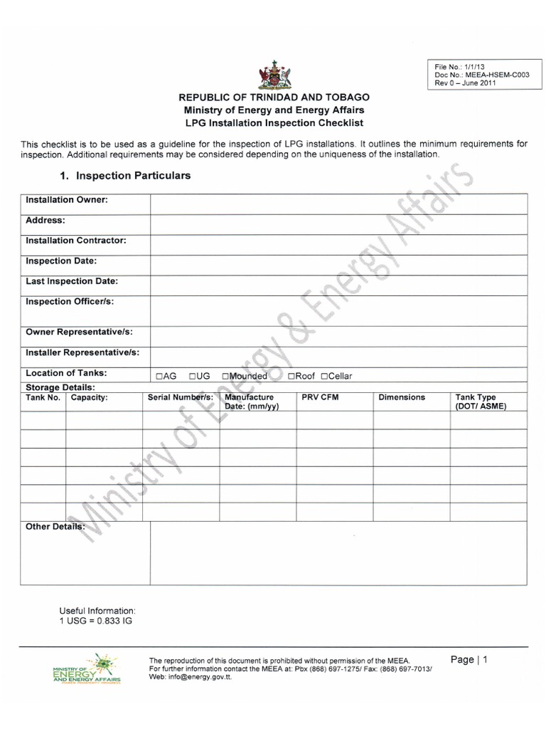 LPG Installation Checklist | PDF