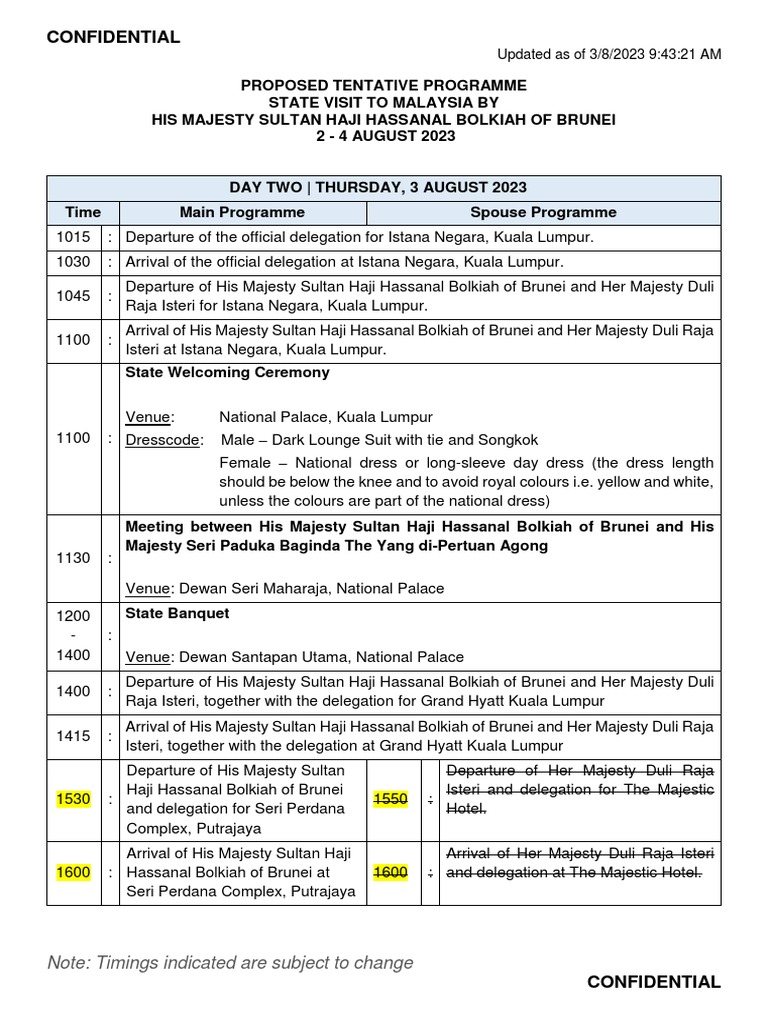 0924-20230803 Proposed Tentative Programme - State Visit To Malaysia by His Majesty The Sultan ...