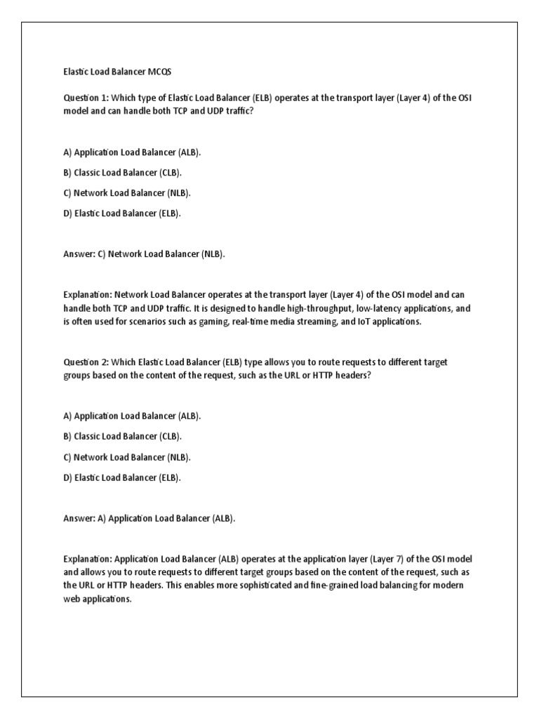 Elastic Load Balancer MCQS | PDF | Load Balancing (Computing) | Osi Model