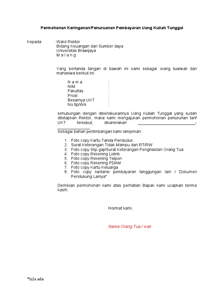 Form Permohonan Keringanan Ukt | PDF | Pengelolaan Keuangan & Uang