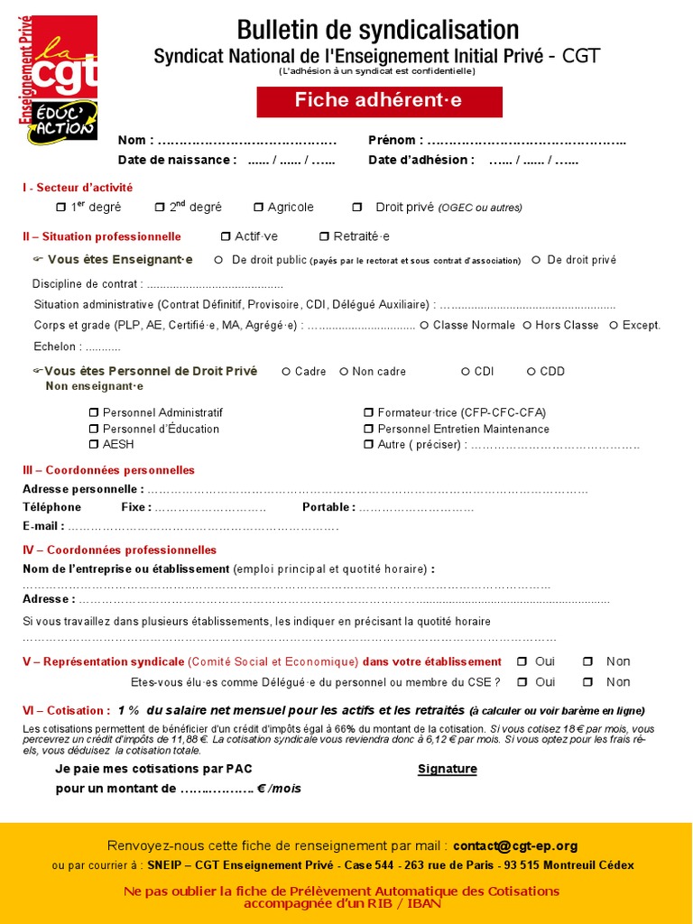 Bulletin - Adhesion - National - 2022 CGT | PDF | Salaires | Impôts