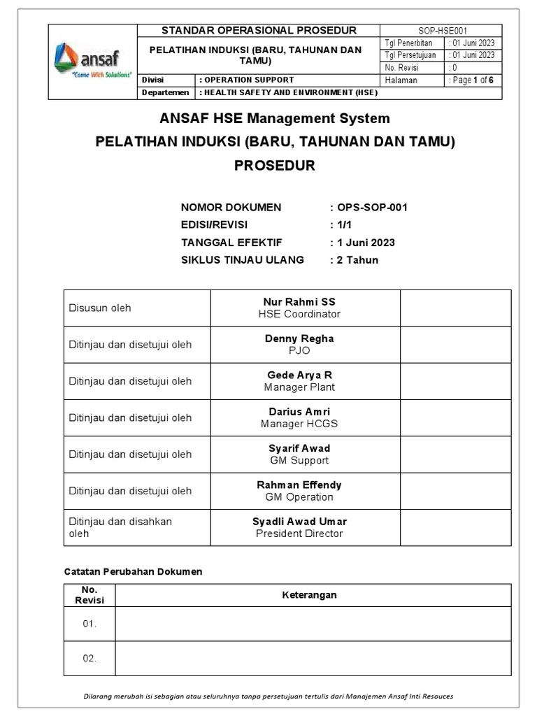 SOP Induksi K3L Ansaf Inti Resources | PDF