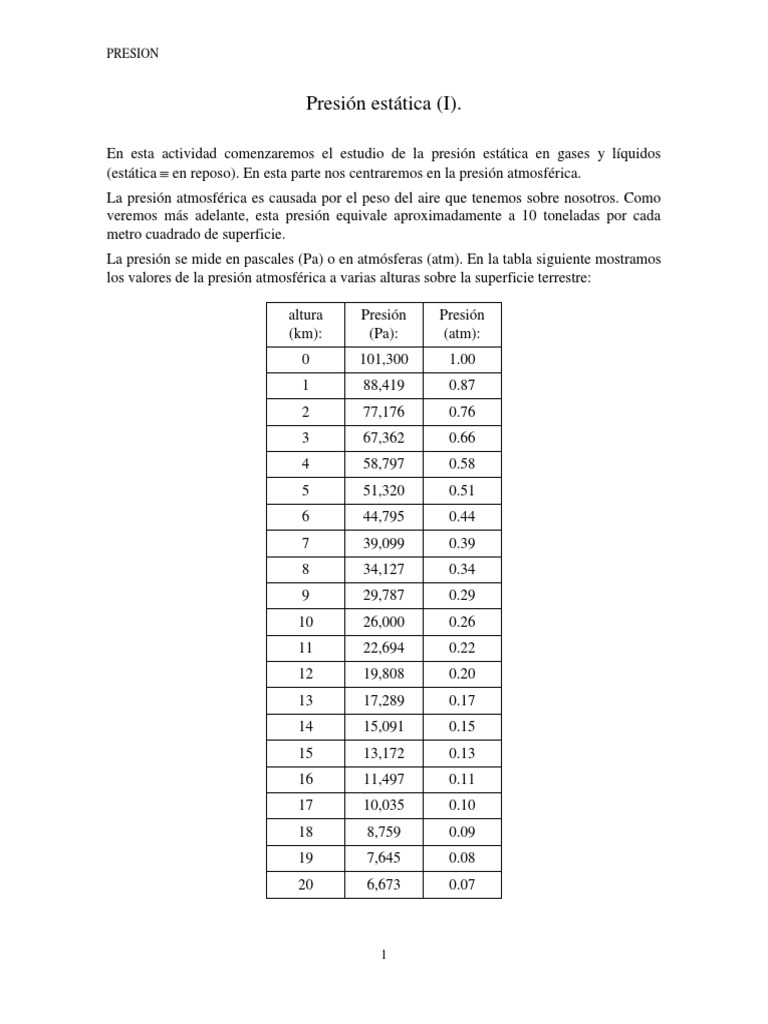 PRESION | PDF | Presión | Pascal (Unidad)