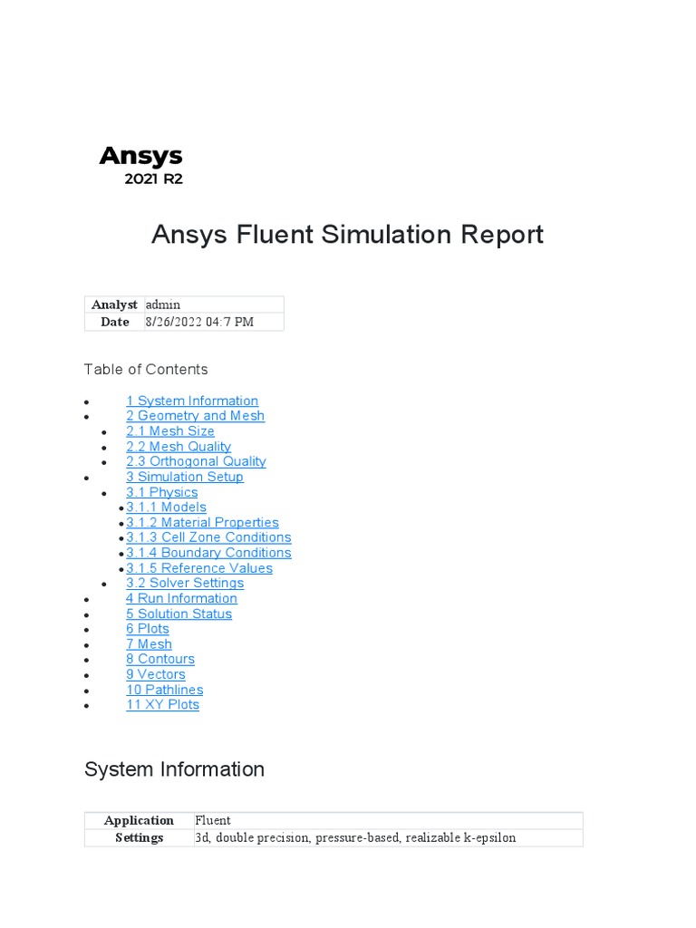 Ansys Fluent Simulation Report | PDF | Turbulence | Viscosity