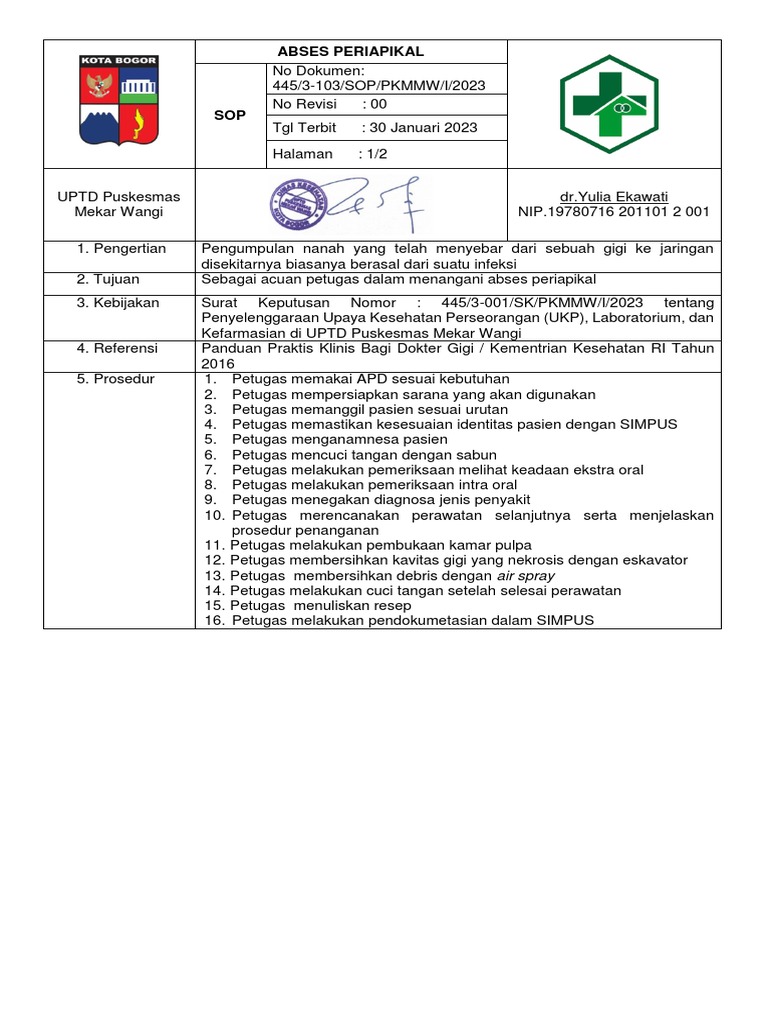 SOP Abses Periapikal (Open Bor) | PDF | Pengembangan Diri | Kesehatan Holistik